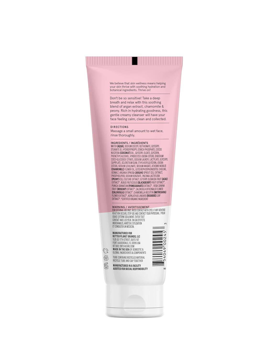 ACURE Seriously Soothing Cleansing Cream | 100% Vegan | For Dry to Sensitive Skin | Peony Extract & Chamomille - Soothes , Hydrates & Cleanses | 4 Fl Oz