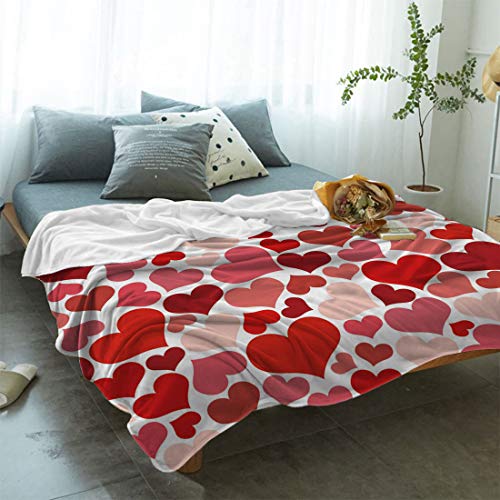 Flannel Blanket,Red Heart-Shaped Romantic Throw Luxury Blanket Reversible Fuzzy Microfiber All Season Blanket for Child and Adults 40" X 50"
