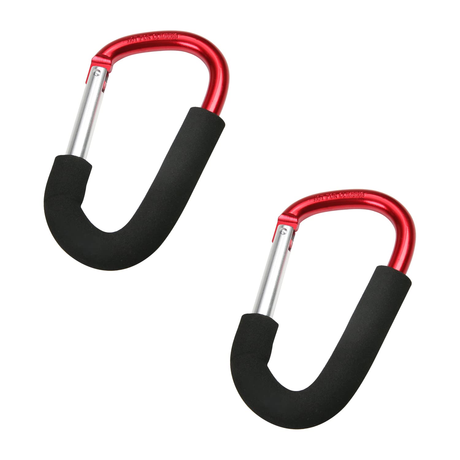 MroMax Pack of 2 Grocery Bag Holder Handle Carrier Tool Grip Your Tote,Handy Stroller Hooks, Multi Purpose Hooks, Pushchair Shopping Bag Hook Carabiner Maximum Load 6.61 lb (Red)
