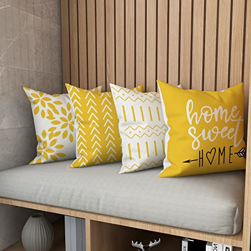 Pillow Covers 18x18 Set of 4, Modern Sofa Throw Pillow Cover, Decorative Outdoor Linen Fabric Pillow Case for Couch Bed Car 45x45cm (Yellow, 18x18,Set of 4)