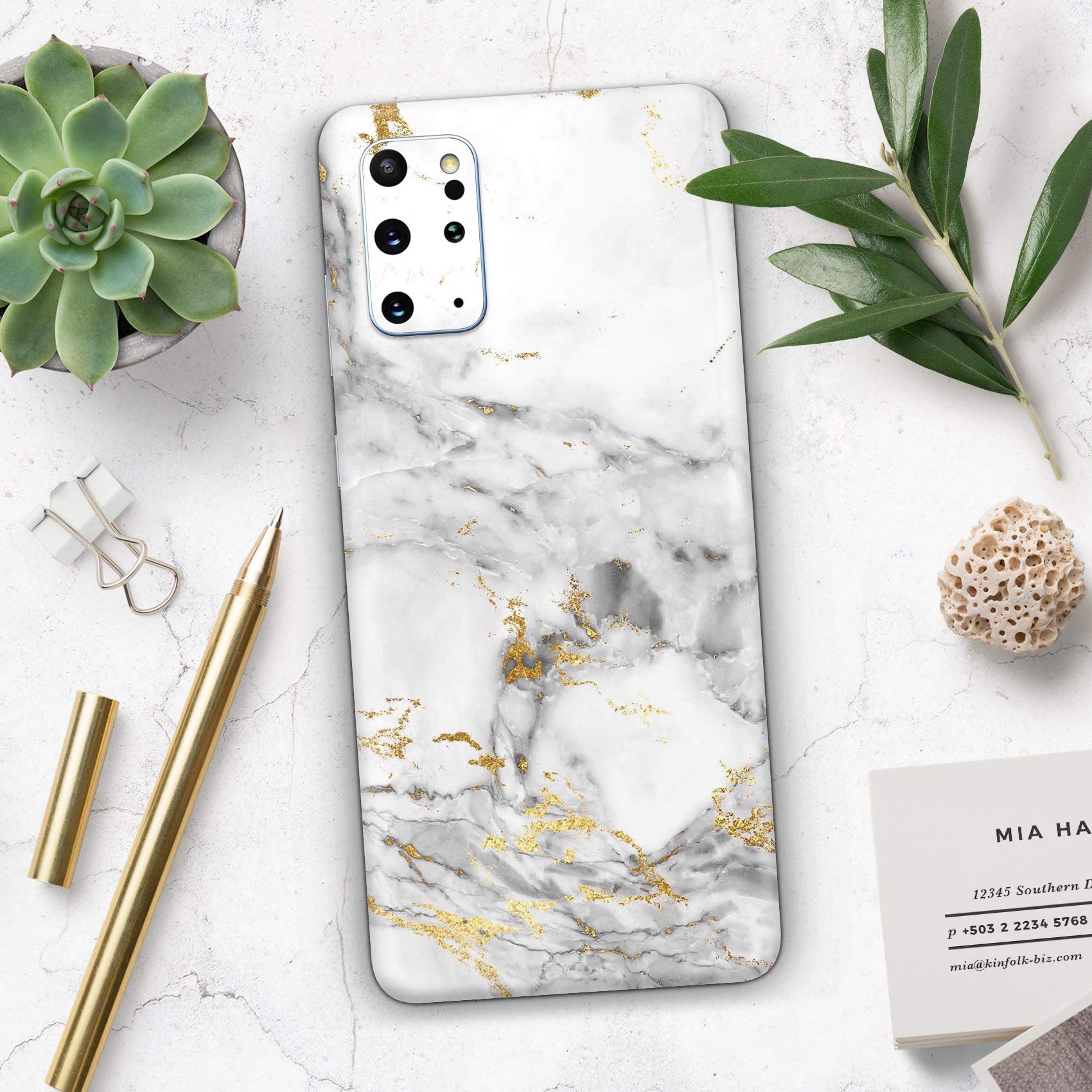 DesignSkinz Marble & Digital Gold Foil V8 Protective Vinyl Decal Wrap Skin Cover Compatible with The Samsung Galaxy S20 (Screen Trim & Back Glass Skin)