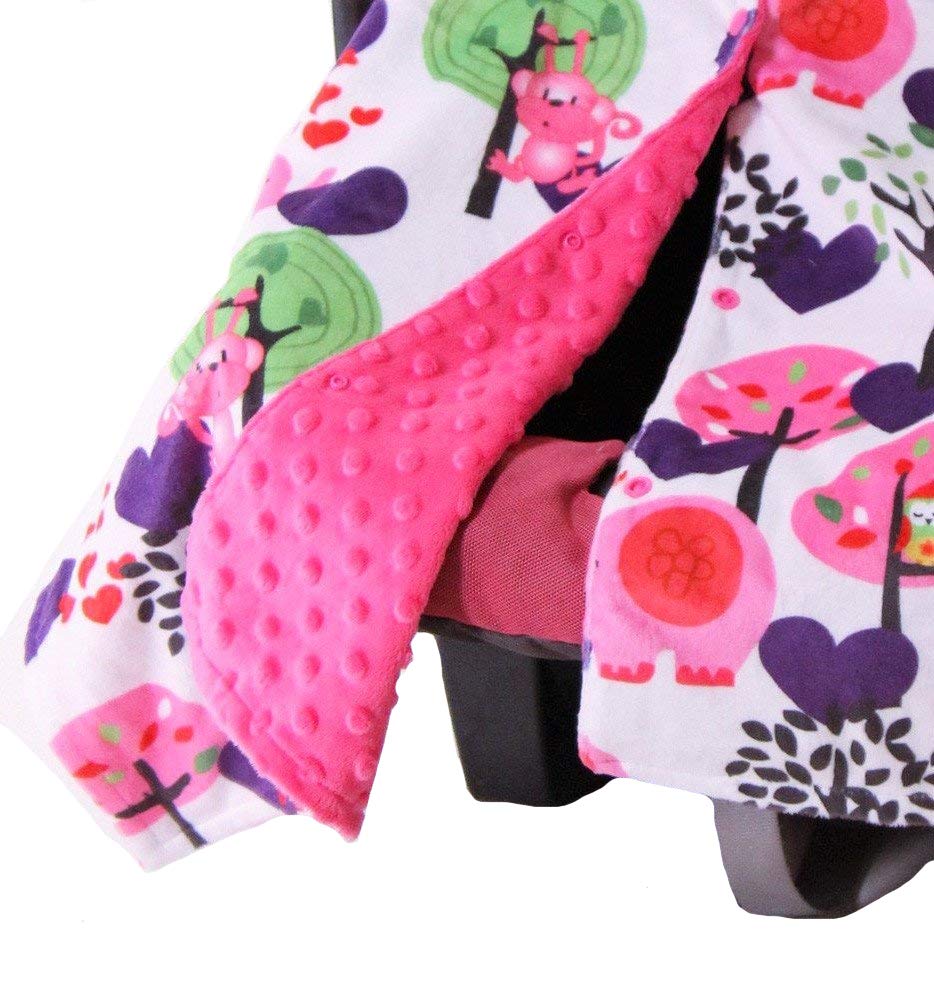 Baby Minky Velboa Carseat Canopy Carrier Cover (Safari/Hot Pink)