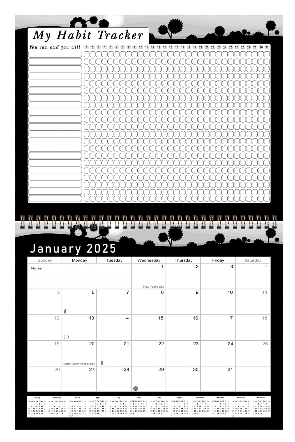 2025 Monthly Desktop/Wall Calendar/Planner - Habit Tracker - Daily, Weekly & Monthly Goal Motivational Habit Tracking Journal Inspirational - (Edition #015)