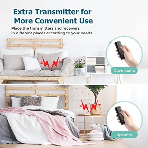 Key Finder, Esky RF Item Locator with 2 Transmitters and 6 Receivers, 100ft Working Range 80dB Loud Beeps Wireless Item Tracker Support Remote Control for Finding Pet, Wallet and Key