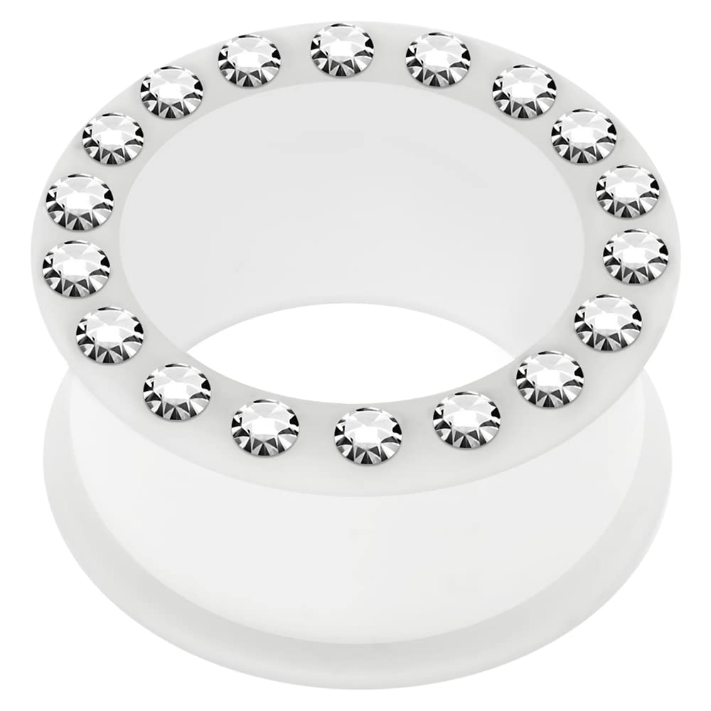 2 Gauge - 6MM Multi Crystal Stone Setting On White Silicone Double Flared Flesh Tunnel - Sold by Piece