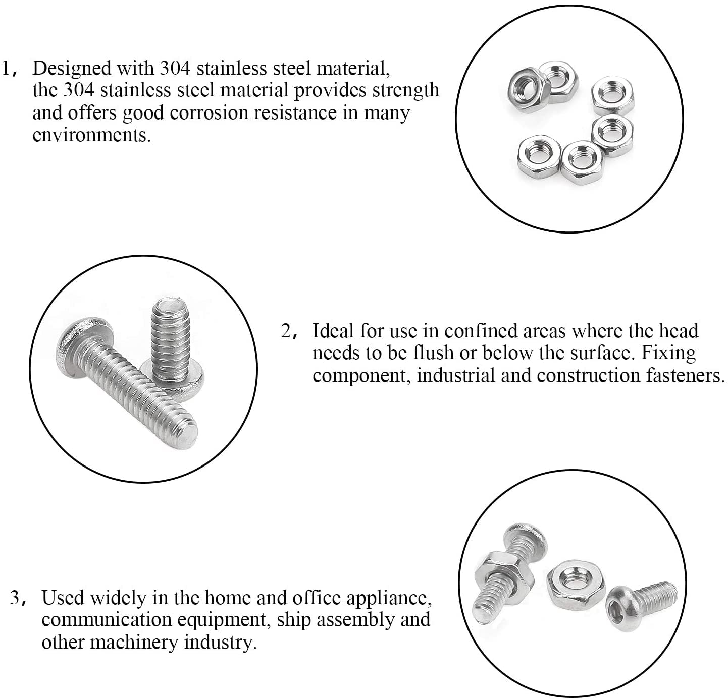 DYWISHKEY 310 Pieces M2 x 4mm/6mm/8mm/10mm/12mm/16mm/20mm, Stainless Steel 304 Hex Button Head Cap Bolts Screws Nuts Kit with Hex Wrench