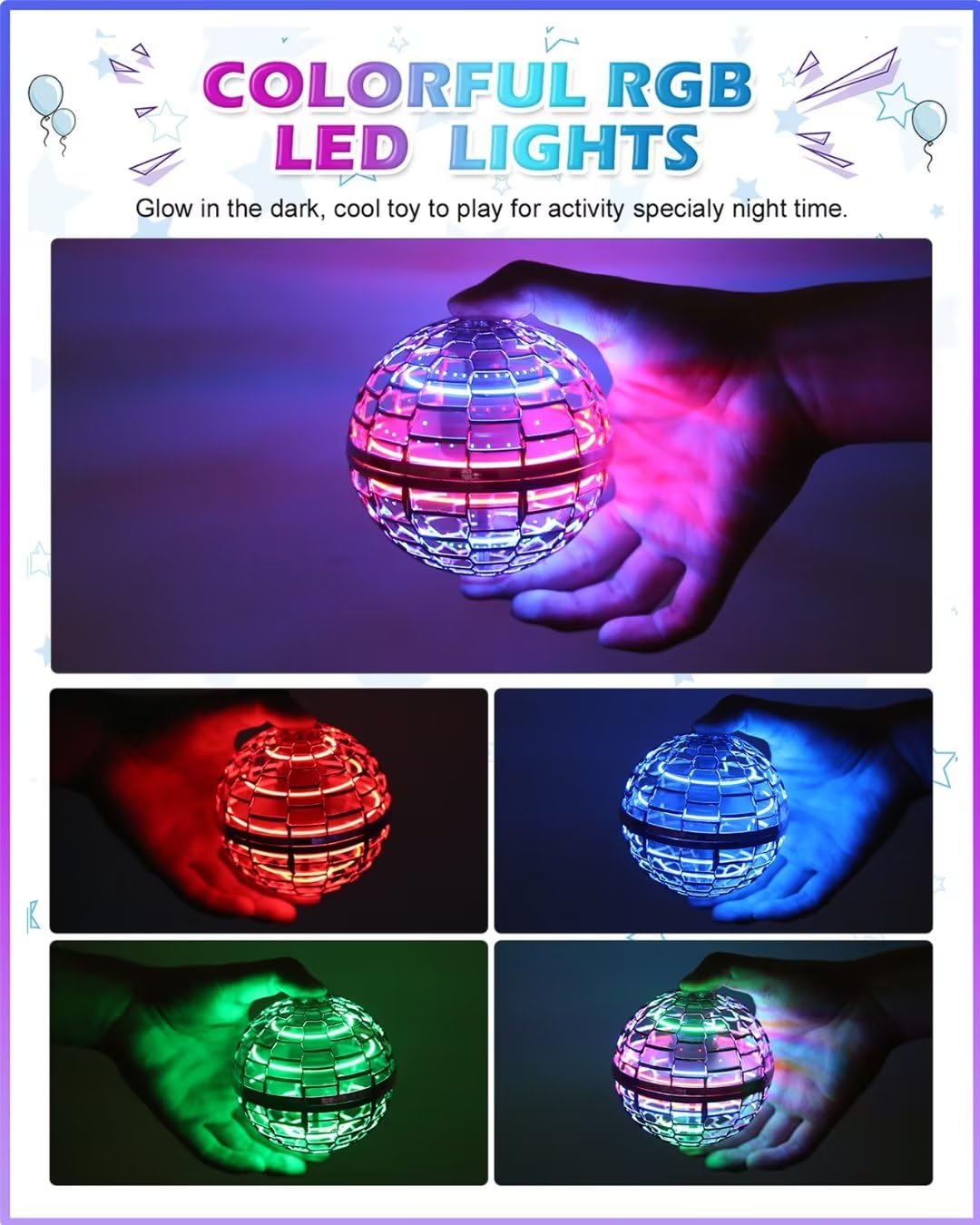 ATHLERIA Pro Hand Operated Mini Drone for Kids Teens,Led Light Arrow Rocket Helicopter Flying Ball Toy,Flying Spinner Interactive Toys,Birthdays for Boys Girls 6+