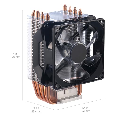 Amazon Basics Computer Cooling Fan with Cooler Master Technology, CPU Air Cooler, 4 Heat Pipes, RGB LED PWM, 4.02 X 3.28 X 4.96 Inch, Aluminum Fins