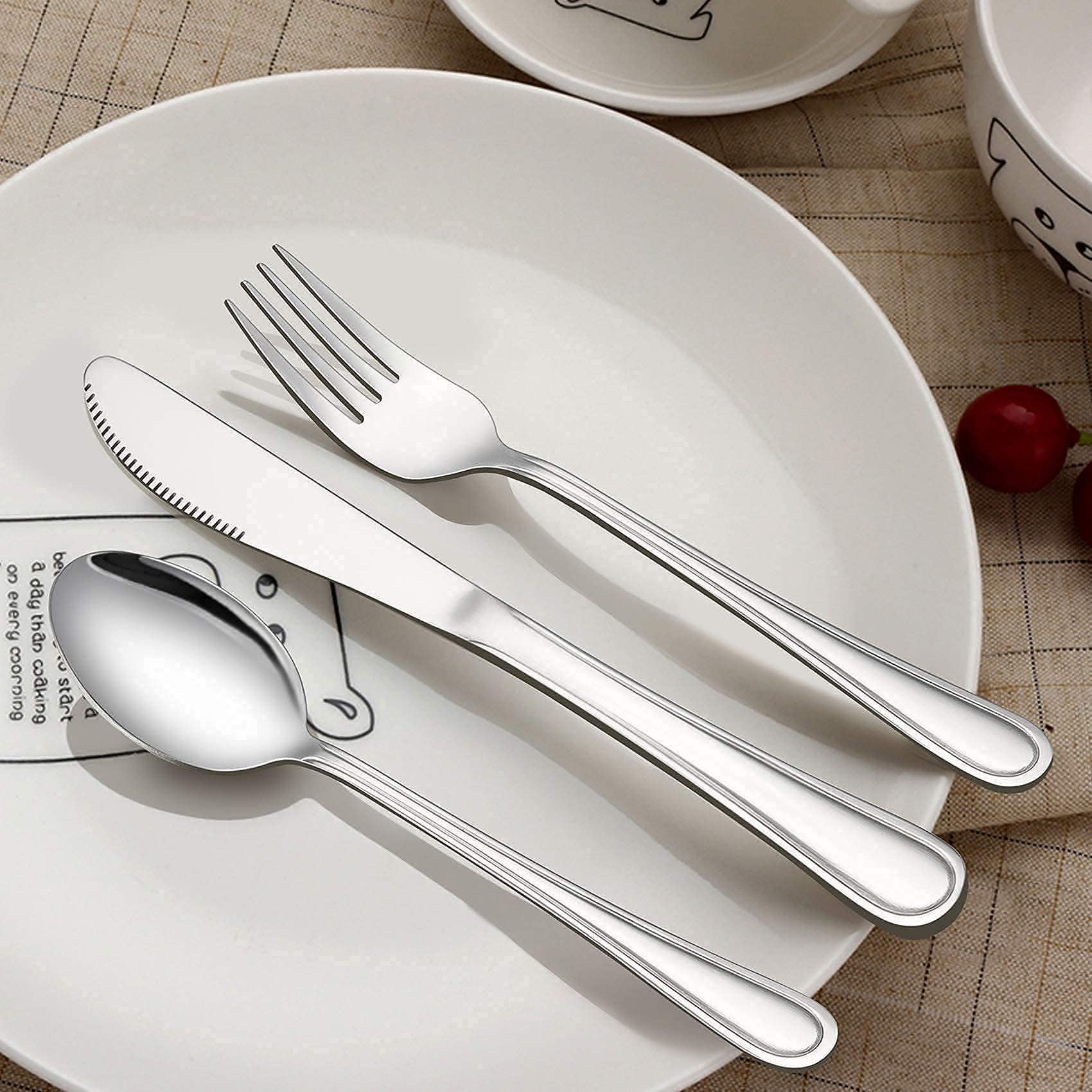 LIANYU 18-Piece Kids Silverware Set, Include 7 Children Spoons, 7 Toddler Forks, 4 Kids Knives, Stainless Steel Toddler Utensils Flatware Set, Mirror Finished, Dishwasher Safe
