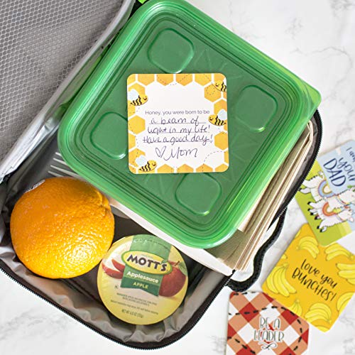 bloom daily planners Lunch Box Note Card Deck - Cute Sentimental Quote Cards for Kids - Set of Thirty 3" x 3" Cards - Assorted Designs
