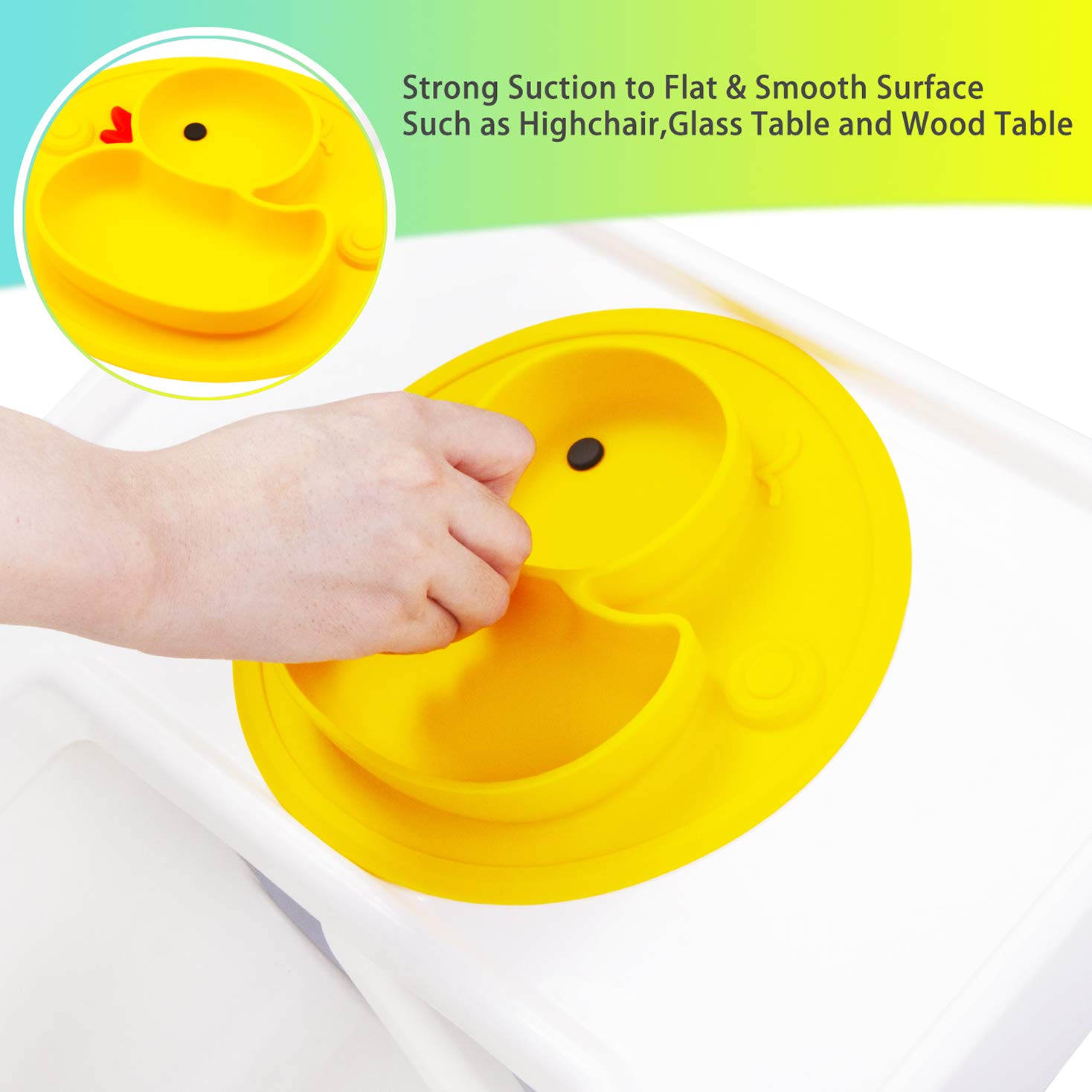 Baby Plate Silicone Toddler Plates Suction Placemat Divided Dishes for Kids and Infants One-Piece Strong Suction, BPA Free, Microwave Dishwasher Safe (Yellow)