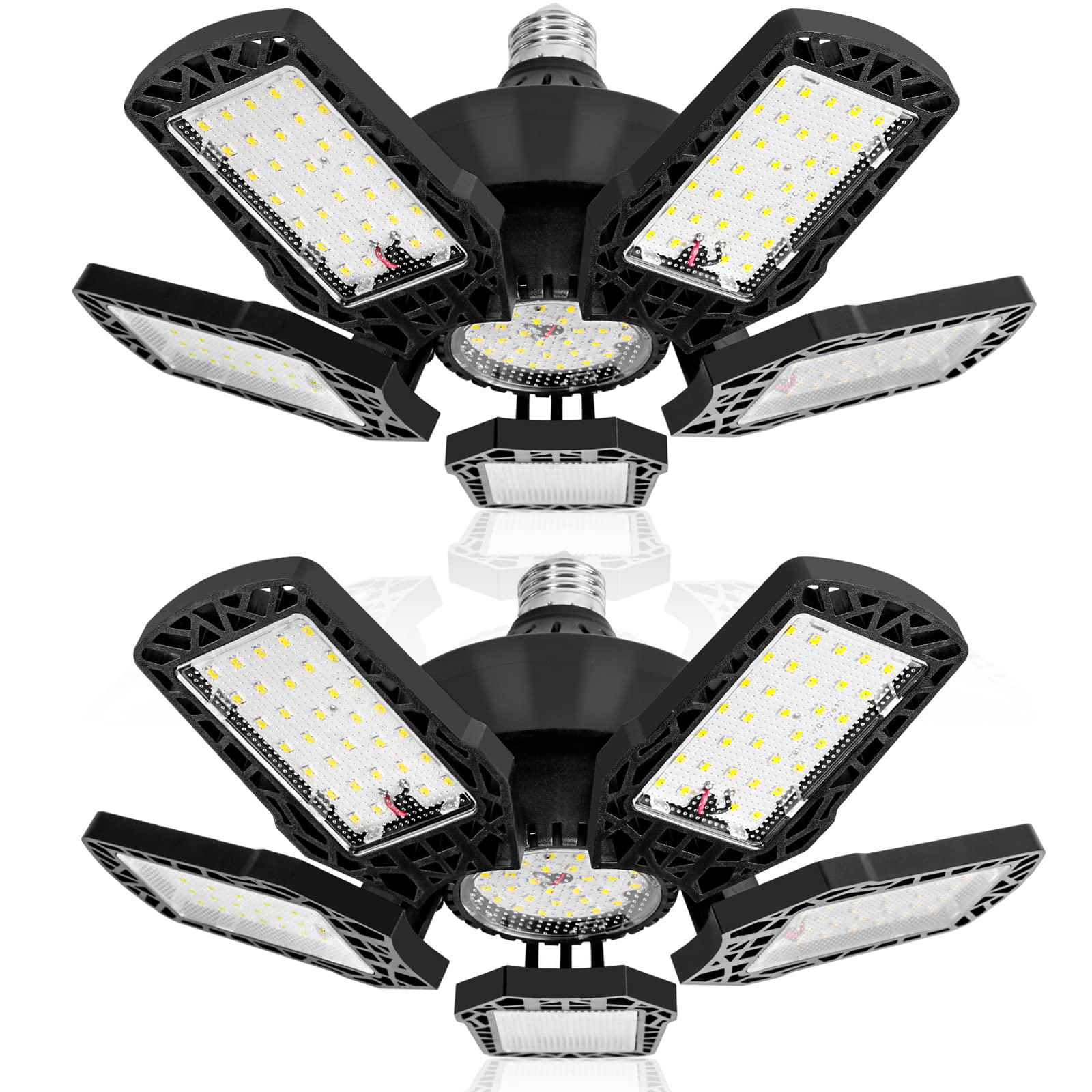 2 Pack LED Garage Light, 150W Deformable LED Garage Ceiling Lights with 5+1 Adjustable Panels, 15000LM 6500K Garage Lights Ceiling Led for Garage, Workshop,Basement Bay