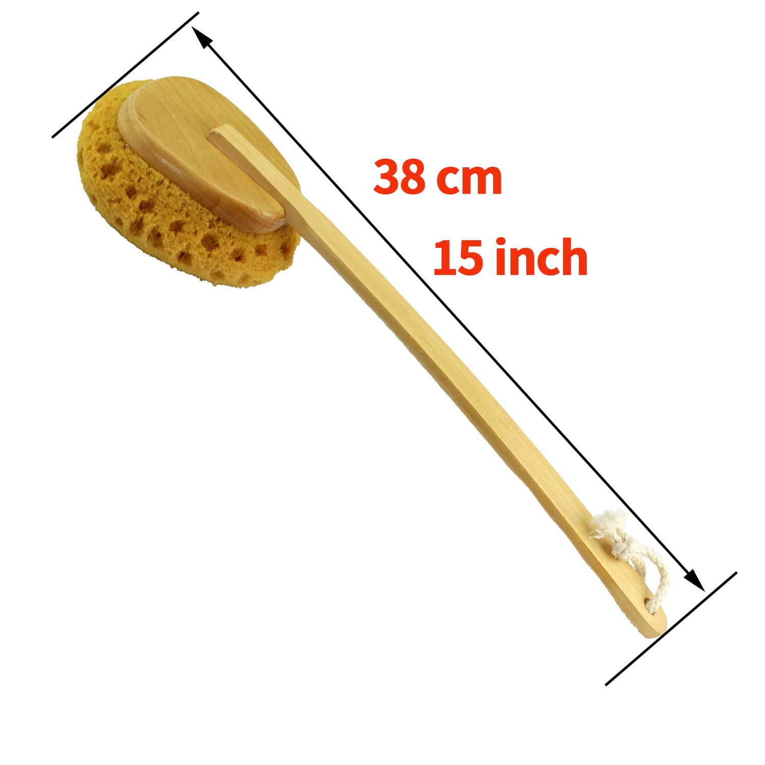 Shower Body Brush Sea Sponge Long Wooden Handle Back Scrubber Bath Brush Gentle Exfoliating Lotion Applicator