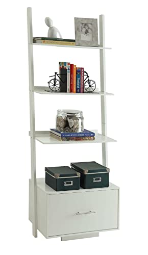 Convenience Concepts American Heritage 4 shelves Ladder Bookcase with File Drawer, White