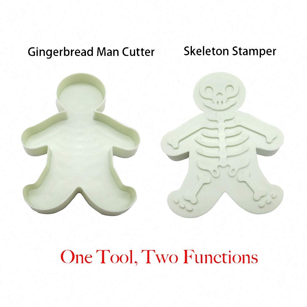 2Pcs Skeleton Cookie Mold, Skull Cookies Stampers SWEET SPIRITS Day of the Dead Cookie Cutter Gingerdead Men Cookie Cutter Halloween Christmas Bakeware Supplies