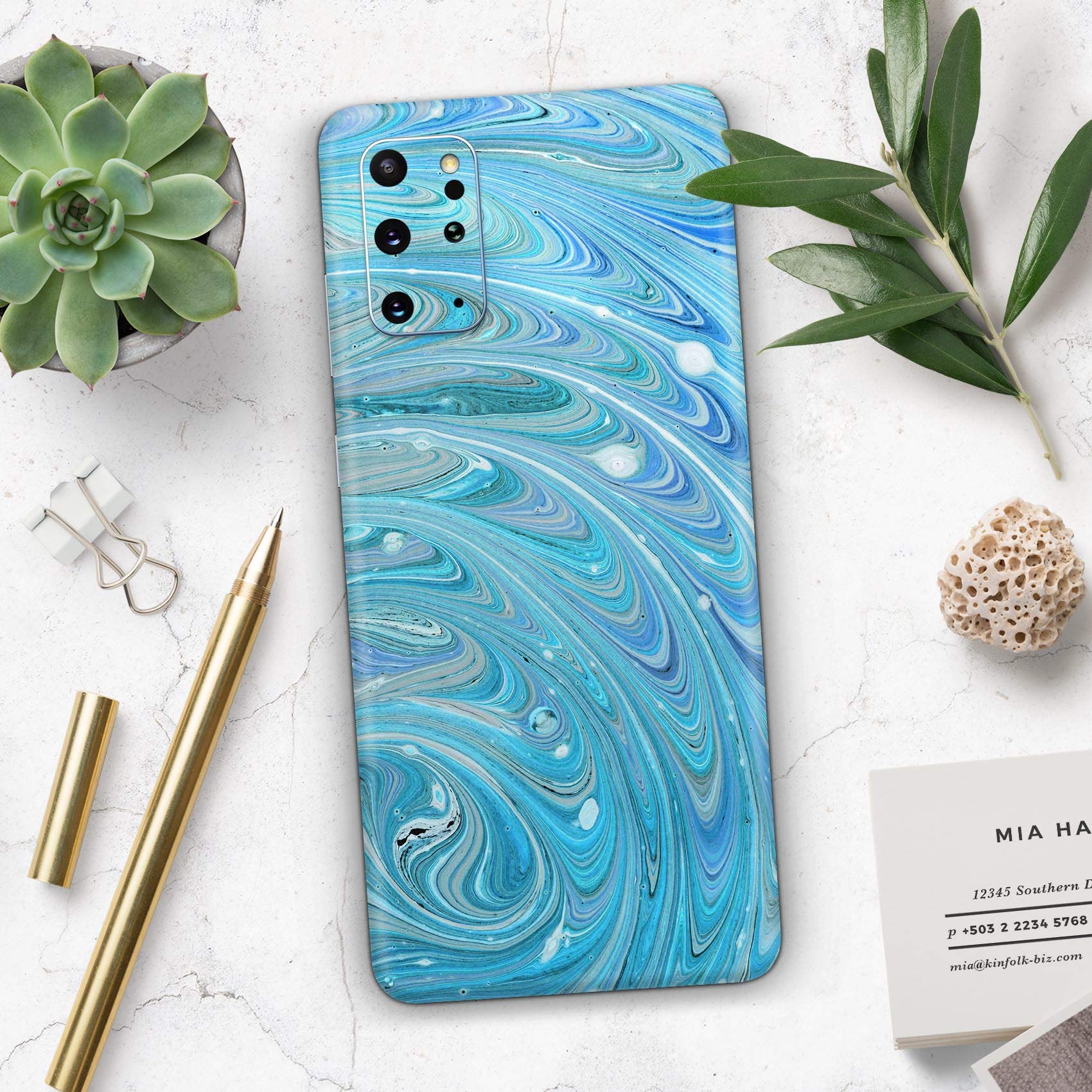 DesignSkinz Mixed Blue Oil Protective Vinyl Decal Wrap Skin Cover Compatible with The Samsung Galaxy S20 (Screen Trim & Back Glass Skin)