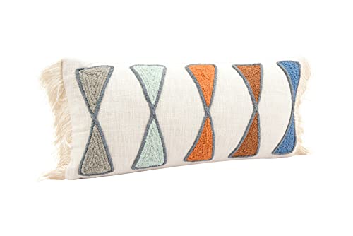 Bloomingville Rectangle Cotton Pillow with Embroidery & Fringe, Multicolored