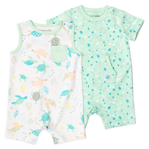 Mac & Moon Baby Romper Organic Cotton 2-Pack Romper in Neutral Turtle Prints, Baby Boy Girl