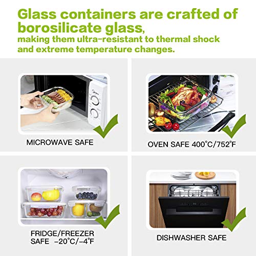 ETERNA GLASSWELL 18 Piece Glass Food Storage Containers with Locking Lids - Airtight & Leak Proof, BPA Free - Dishwasher, Oven, Freezer, Microwave Safe Glass Meal Prep Container