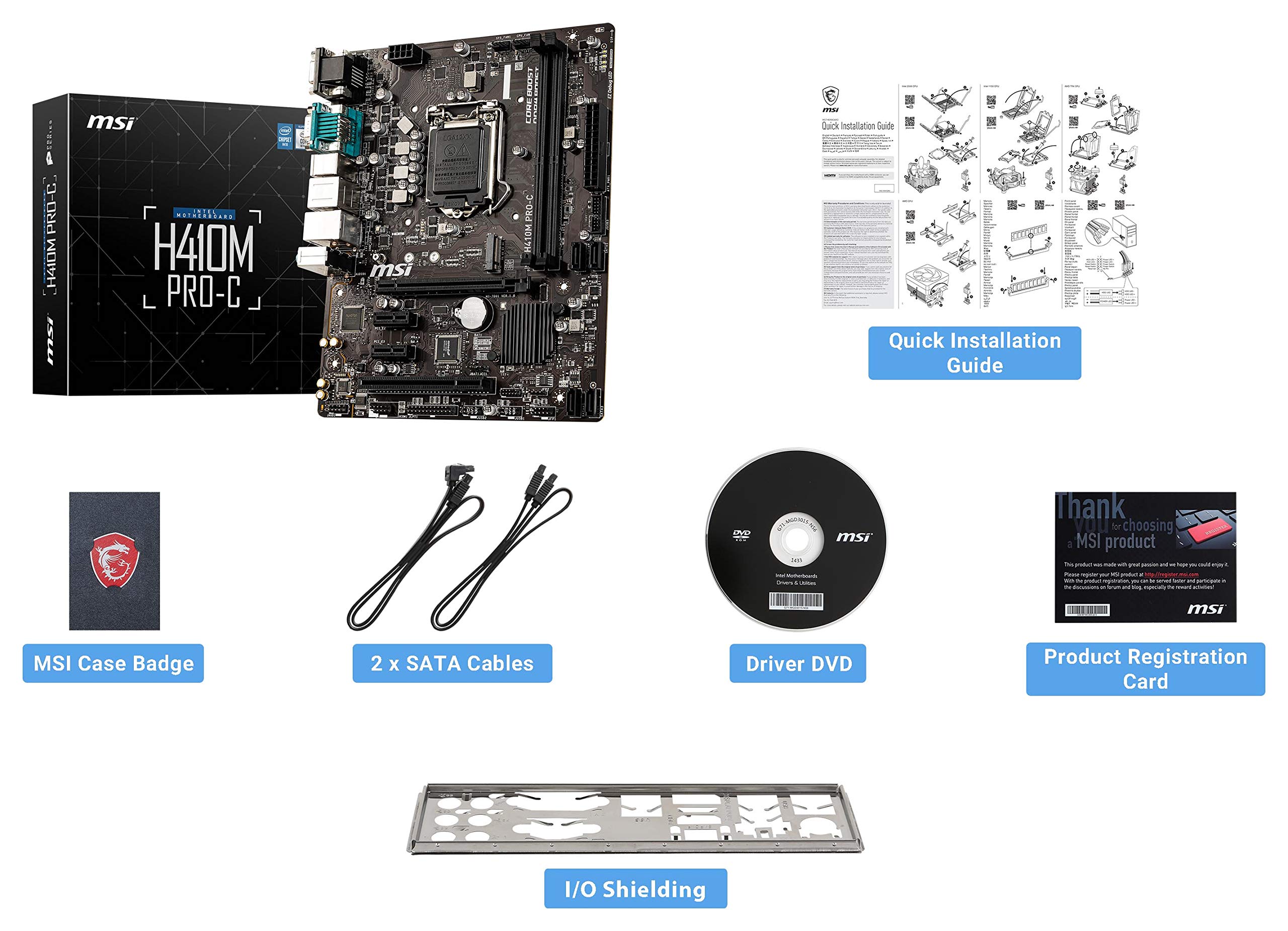 MSI H410M PRO-C ProSeries Motherboard (mATX, 10th Gen Intel Core, LGA 1200 Socket, DDR4, M.2 Slot, USB 3.2 Gen 2, 2.5G LAN, D-Sub/DVI/HDMI/DP)