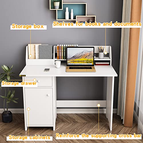 ALISENED Computer Desk with Drawers and Hutch,Small Home Office Desk,Wood Desk Executive Desks with Storage Shelf, Writing Desk with File Drawer for Bedroom Small Space