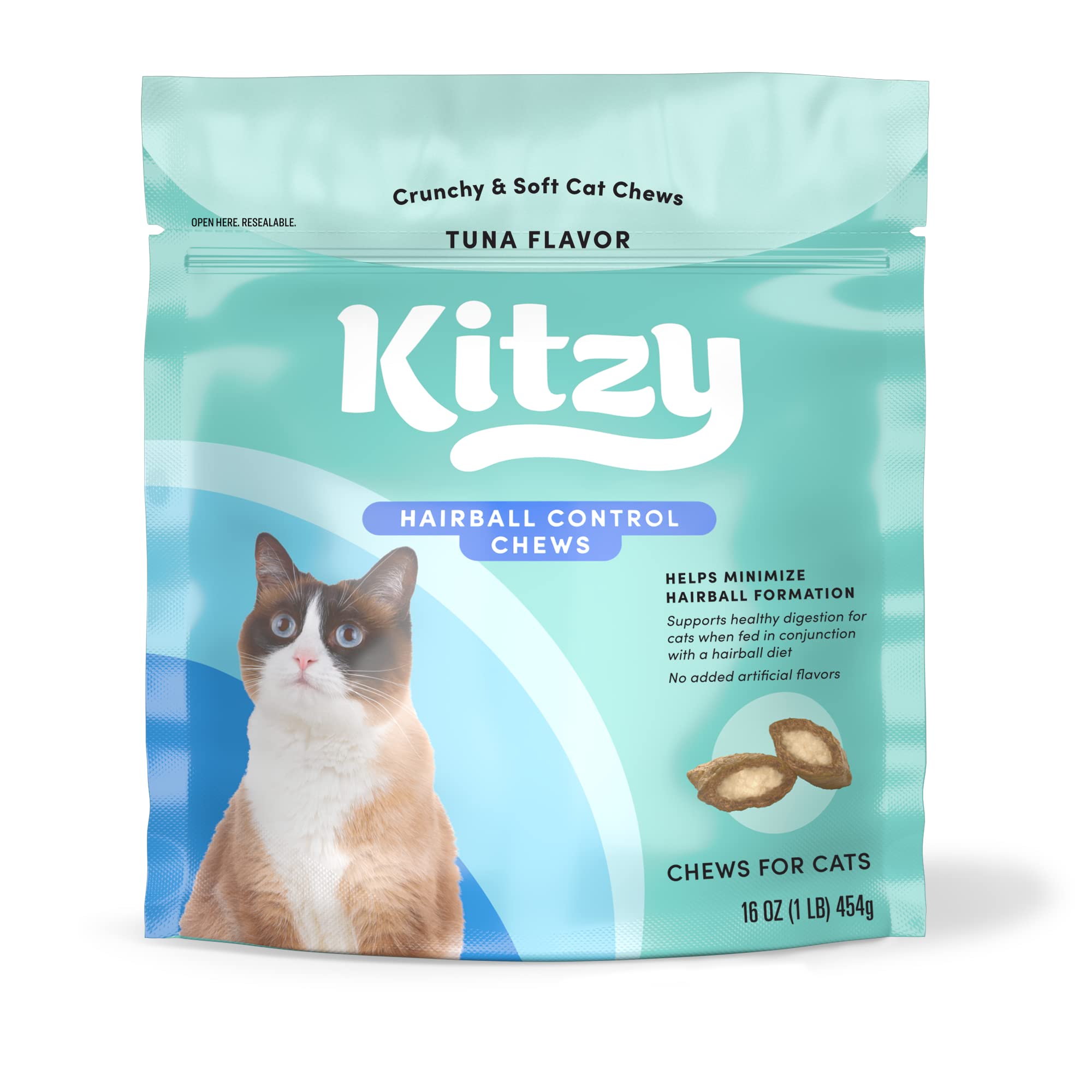 Amazon Brand - Kitzy Hairball Control Crunchy and Soft Natural Cat Chews, Tuna, 16 oz