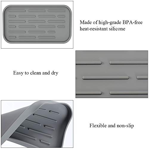 ETSAMOR Silicone Organizer Tray Gray Non Slip Heat Resistant Multi-use Sink Organizer Sponge brush Soap Dispenser Srubber Toothbrush and Other Accessories Organizer