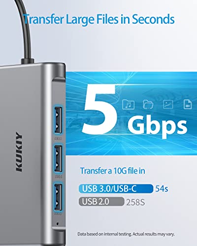 USB C Hub 8-in-1 with 4K HDMI, KUKIY Gigabit Ethernet, 3 USB 3.0, 100W PD Charging and SD&Micro SD Card Reader USB C Adapter Aluminum for MacBook Pro/Air (Thunderbolt 3)