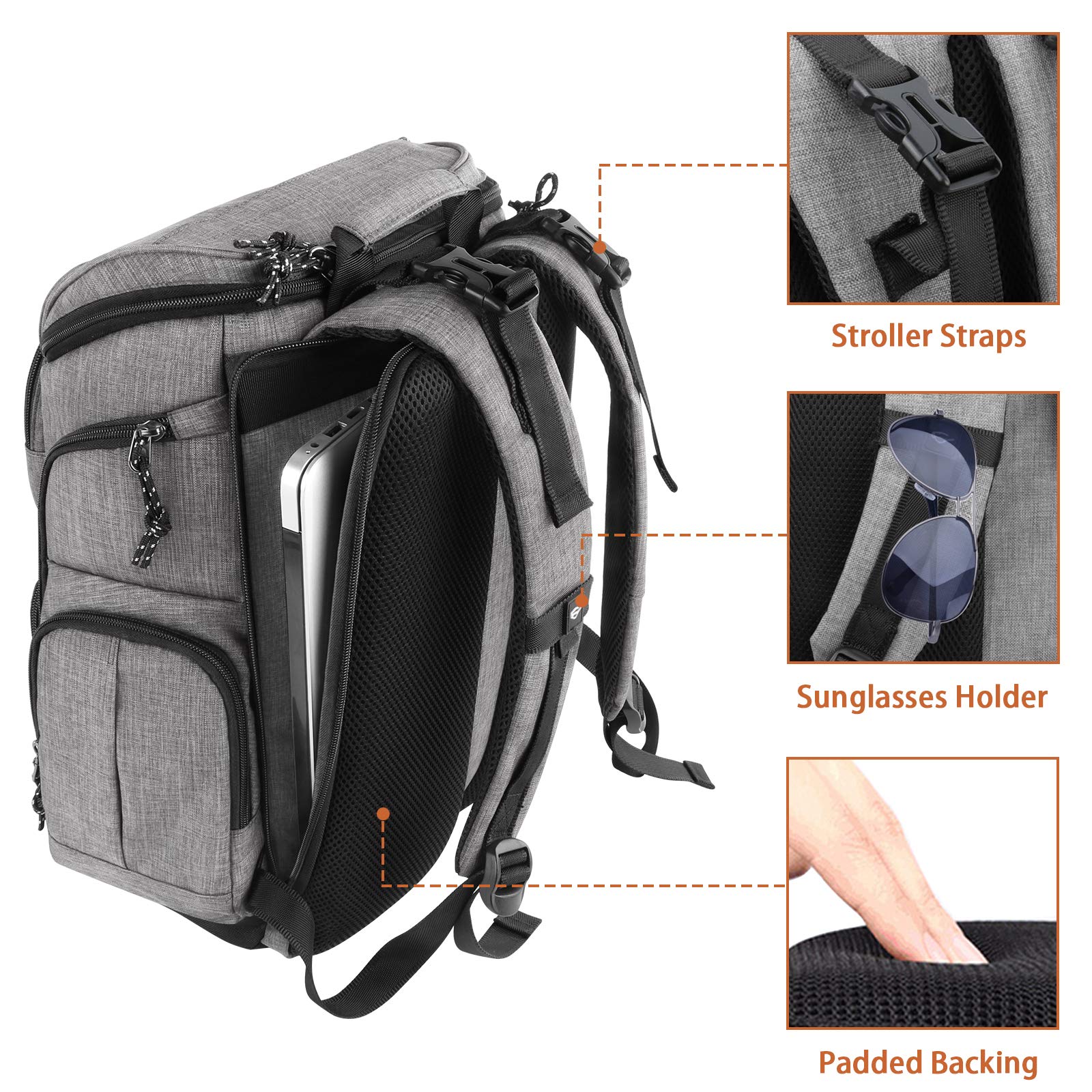 Mancro Diaper Bag Backpack, Large Bady Bag, Multifunction Maternity Baby Nappy Bag for Dad & Mom with Changing Pad, USB Charging Port, Insulated Pockets, Laptop Pocket and Stroller Straps