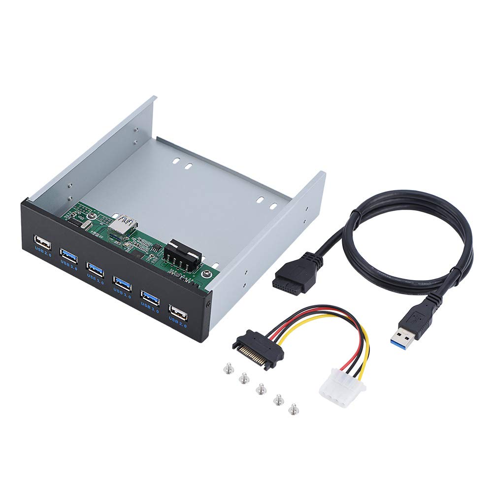 ASHATA USB Front Panel,19 pin to 6 Interface (4 * USB3.0 + 2 * USB2.0) Metal Front Panel USB Hub,High Speed USB 3.0 Front Panel USB 3.0 Hub,Plug and Play