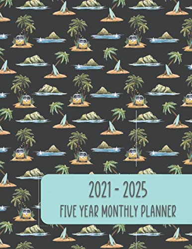 2021-2025 Five Year Monthly Planner: 60 Months Yearly Planner Monthly Calendar Organizer with Holidays - Surf Bus Pattern Design