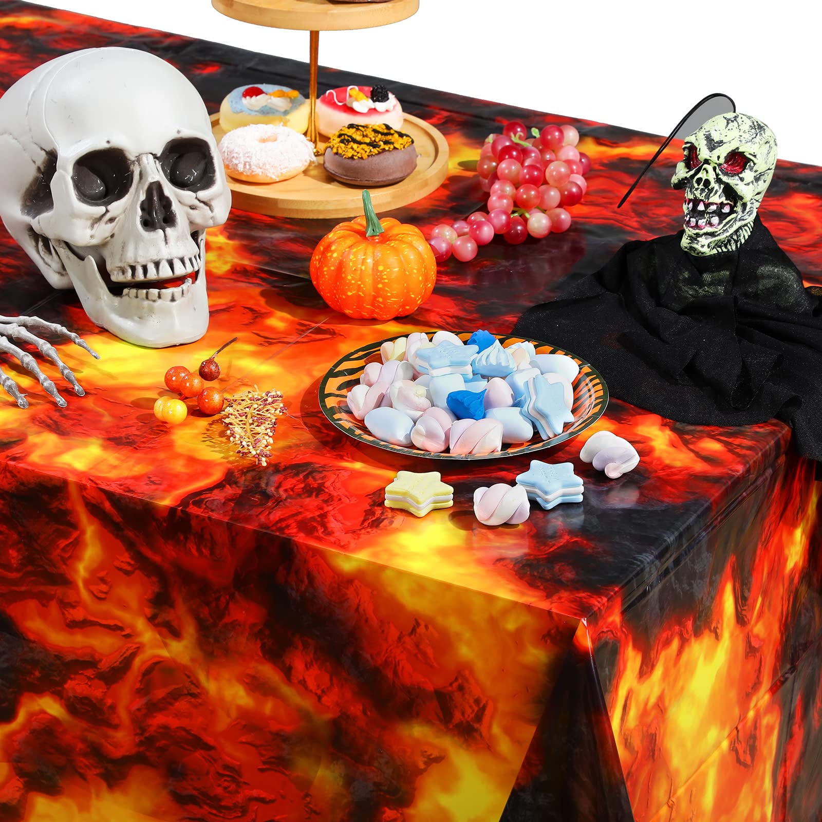 3 Pcs Lava Tablecloth Halloween Table Covers Dinosaur Tablecloth Flame Tablecloth Lava Party Supplies Volcano Tablecloth for Volcano Dinosaur Theme Party Halloween Lava Game Decor, 54 x 108 Inches