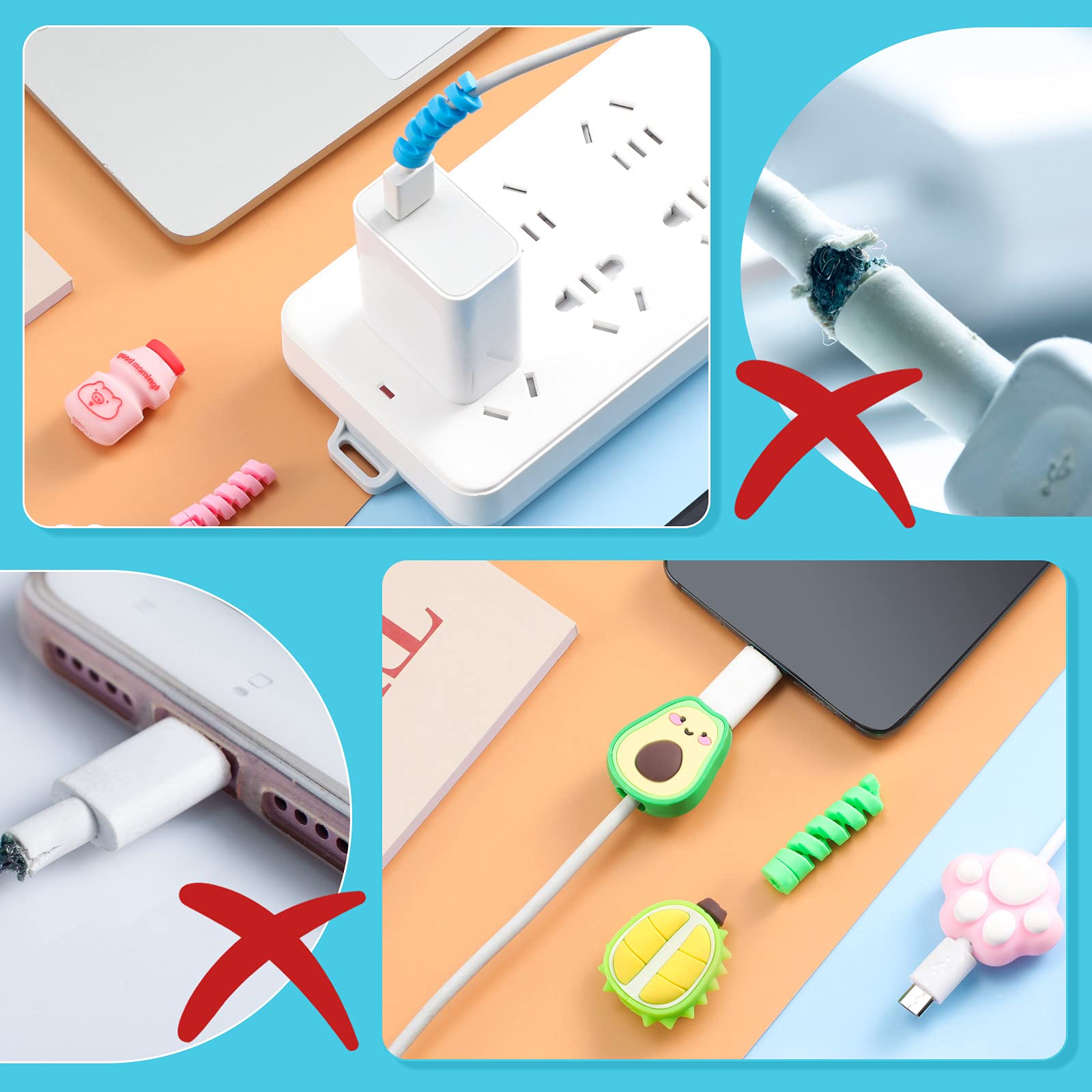 Frienda 30 Pcs Cute Cable Protector Cable Saver Animal Charging Cord Protector Cute Charging Protectors Cable Chewers Phone Protect Accessory for Cellphone Data Lines