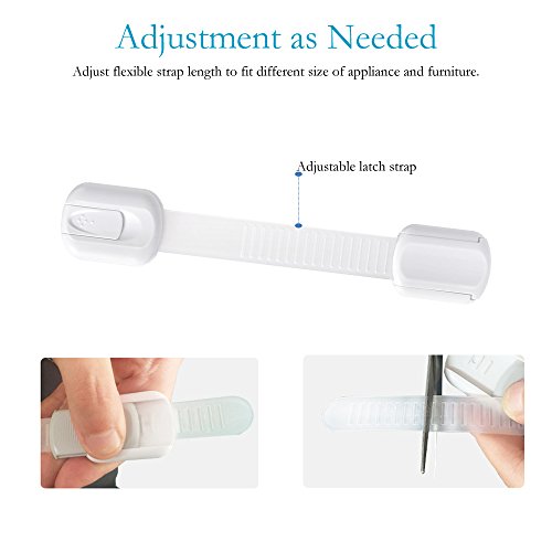 Baby Safety Locks | Child Proof Cabinet, Drawer, Appliances, Toilet Seat, Fridge and Oven & More | No Tools or Driling Required | Use 3M adhesive with Adjustable Strap and Latch System - 6 Pack, White