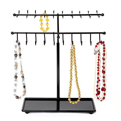 ARAD Metal Jewelry Tree, Holder Organizer-Hanging Jewelry Display for Necklaces, Bracelets, Rings & Piercings-Black-Adjusts from 11" to 15”H
