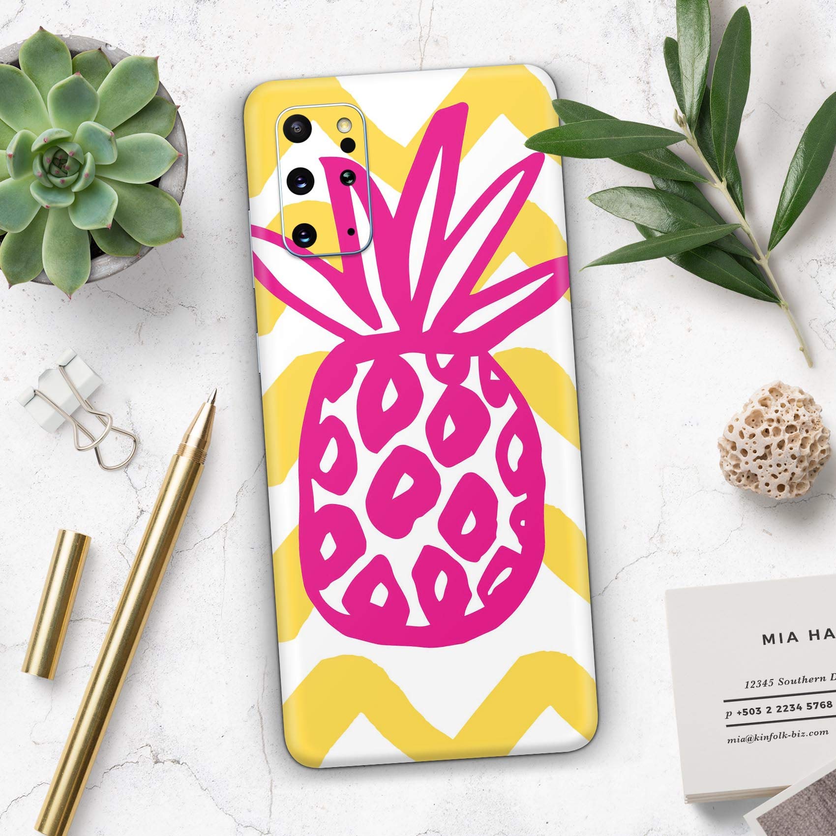 DesignSkinz Pink and Yellow Pineapple Protective Vinyl Decal Wrap Skin Cover Compatible with The Samsung Galaxy S20 (Screen Trim & Back Glass Skin)