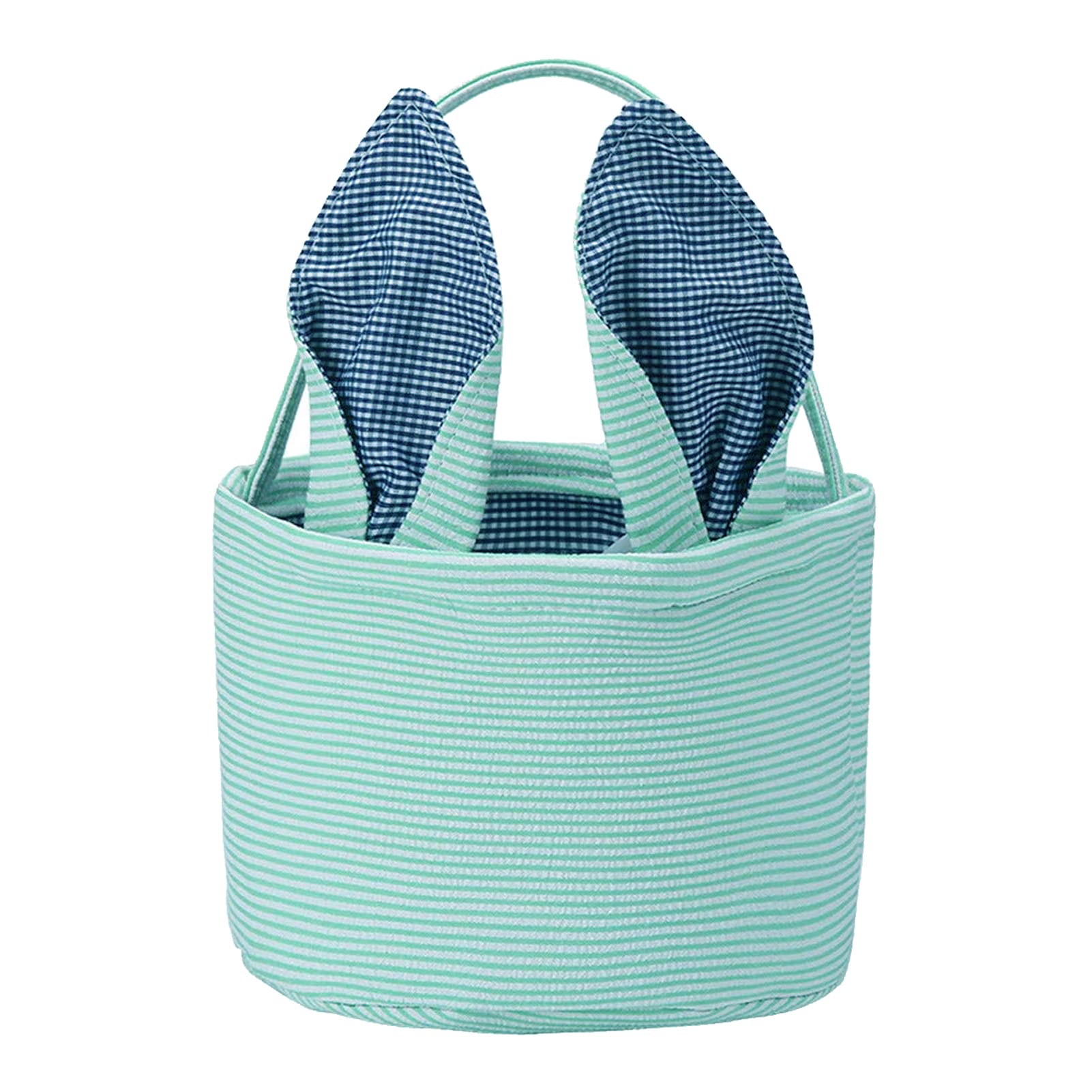 Easter Basket Seersucker Egg Hunt Bunny Baskets for Kids with Cute Rabbit Ears Stripe Storage Gifts Candies Personalized Easter Party Gifts.………