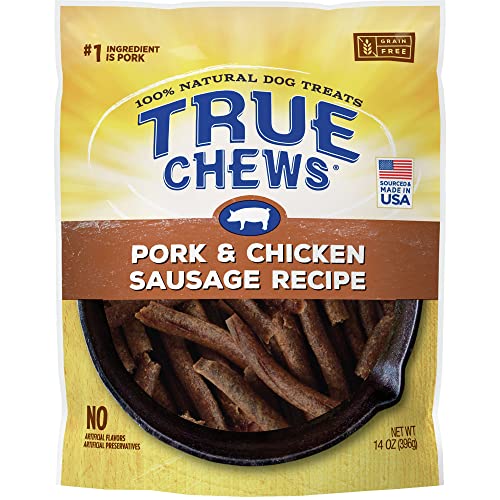 Blue Buffalo True Chews Natural Dog Treats, Pork and Chicken Sausage 14 oz bag