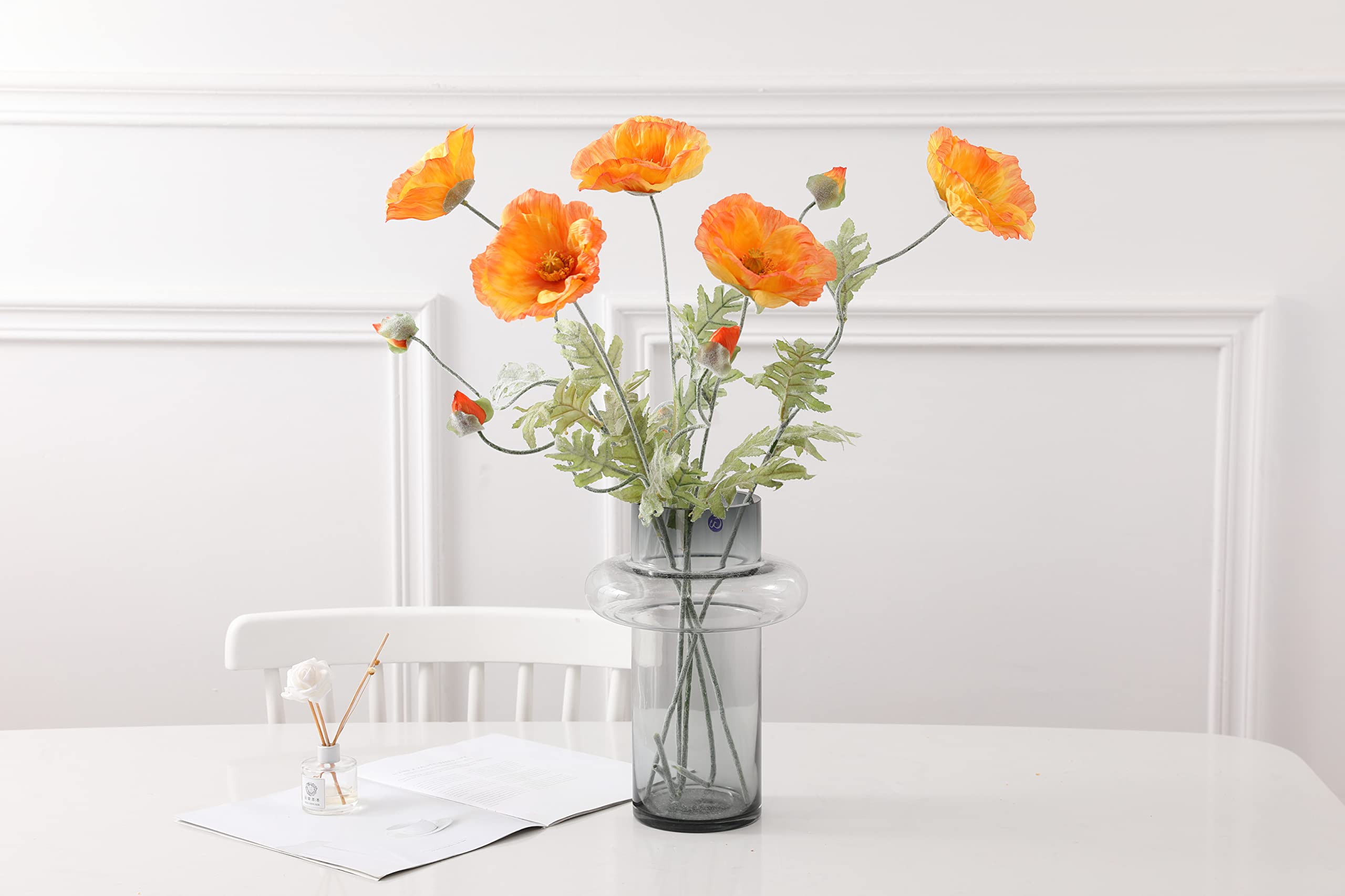 Artificial Fake Poppies | Beautiful Wedding, Home, Garden & Party Decorations | Gift Idea | 6 Wild, Vibrant Flower Stems, Handcrafted Flowers Designed by Florists (Orange)