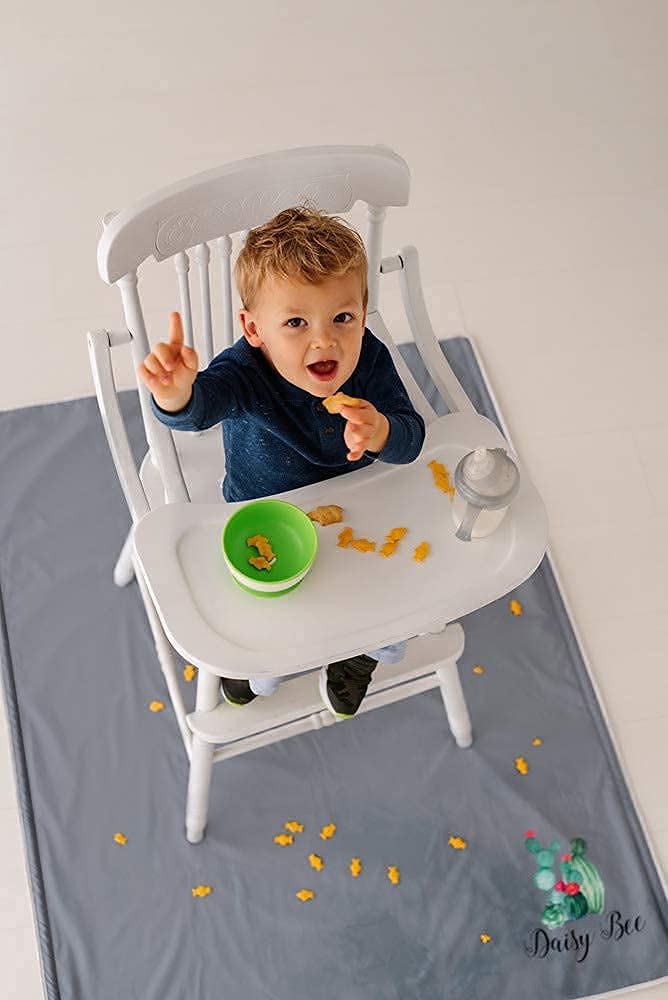 Easy Clean Up Pourable Splat Mat for Under High Chair, Waterproof Spill Mat Washable Non-Slip Floor Protector Splash Mat