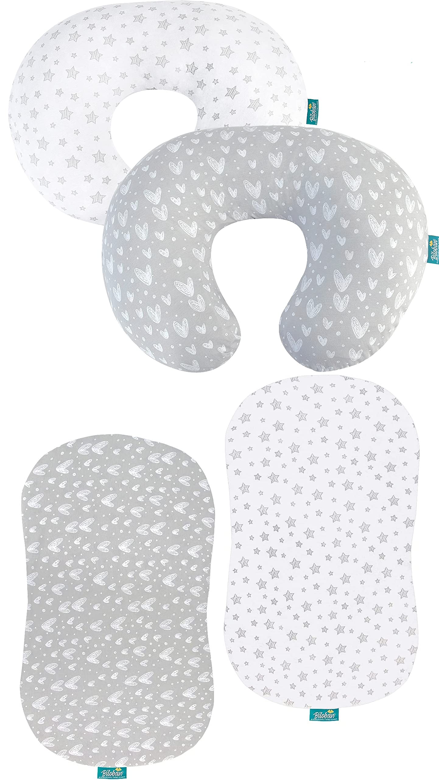 2 Pack Nursing Pillow Cover for Boppy Pillow 100% Cotton & Bassinet Sheets Compatible with Halo BassiNest Swivel, Glide Sleeper, 2 Pack
