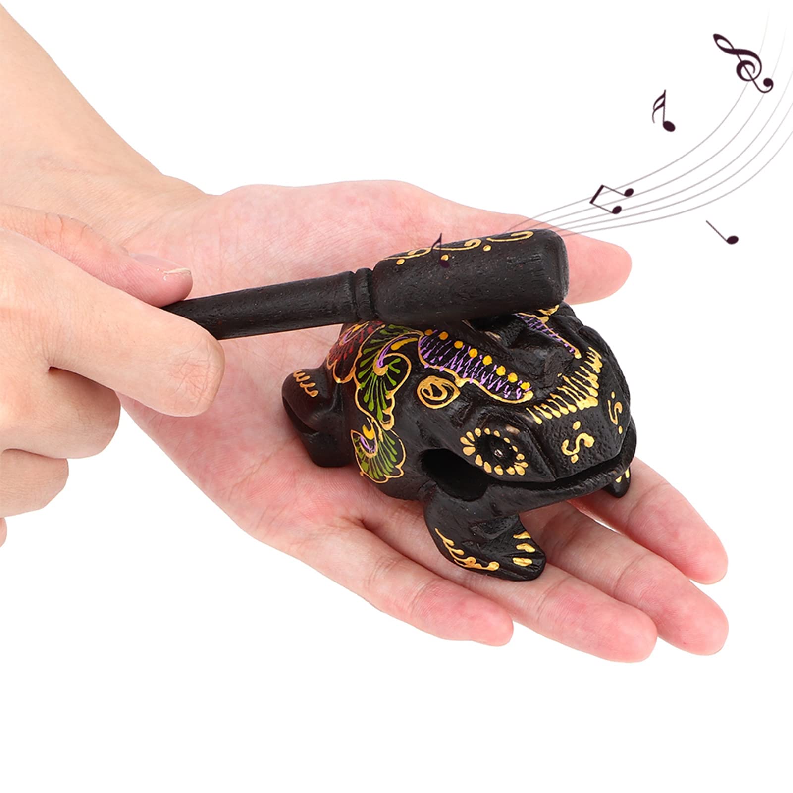Animal Carved Croaking Craft Wooden Frog Percussion Musical Instrument, Wooden Percussion Desk Accessories of Frog Noise Maker for Cool Music Gifts Elderly and Kids, Black