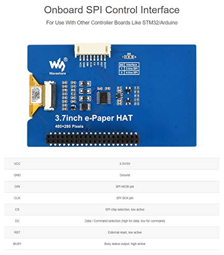 Coolwell Waveshare 3.7inch E-Paper E-Ink Display HAT for Raspberry Pi/Jetson Nano, 480×280 Pixels e-Paper Module, Black/White Color, SPI Interface