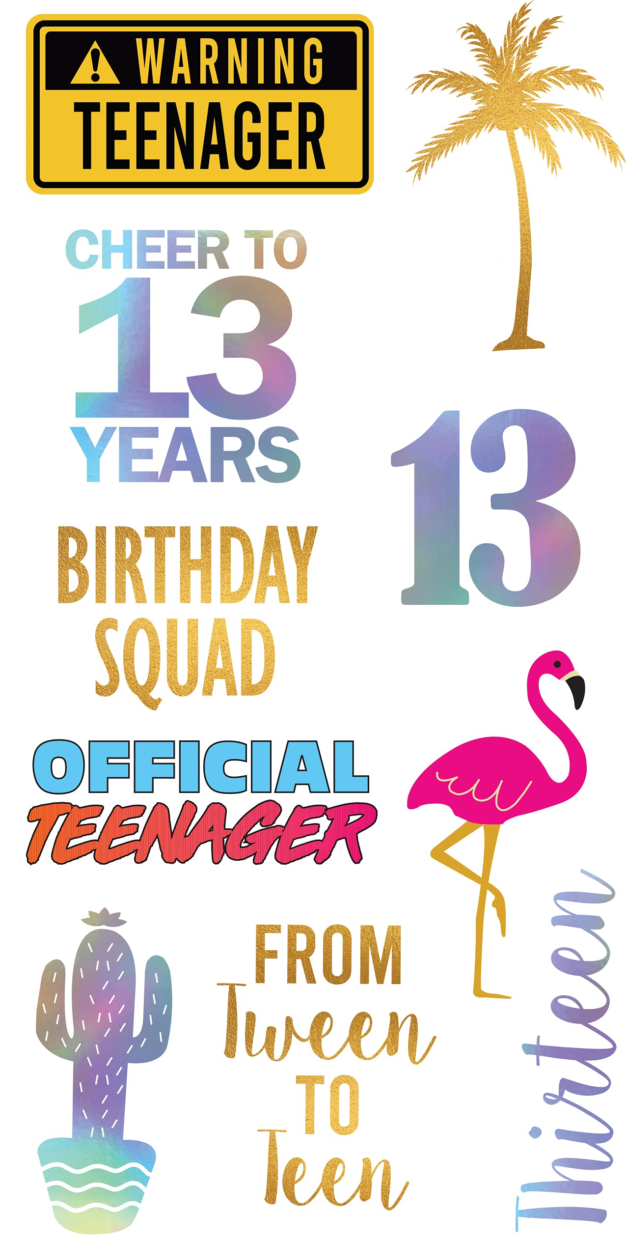 13th Birthday Temporary Tattoos (2 Pages) - Official Teenager Party Supplies, Ideas, Gifts and Decorations