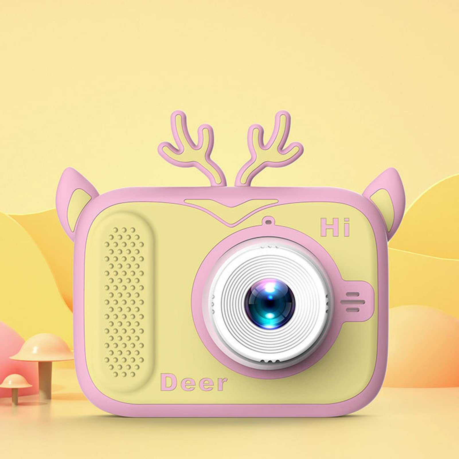 20MP Children Camera, 1080P HD Video Kids Digital Camera Silicone Shell Automatic USB Charging AI Face Recognition for Photography Game (Pink Yellow)