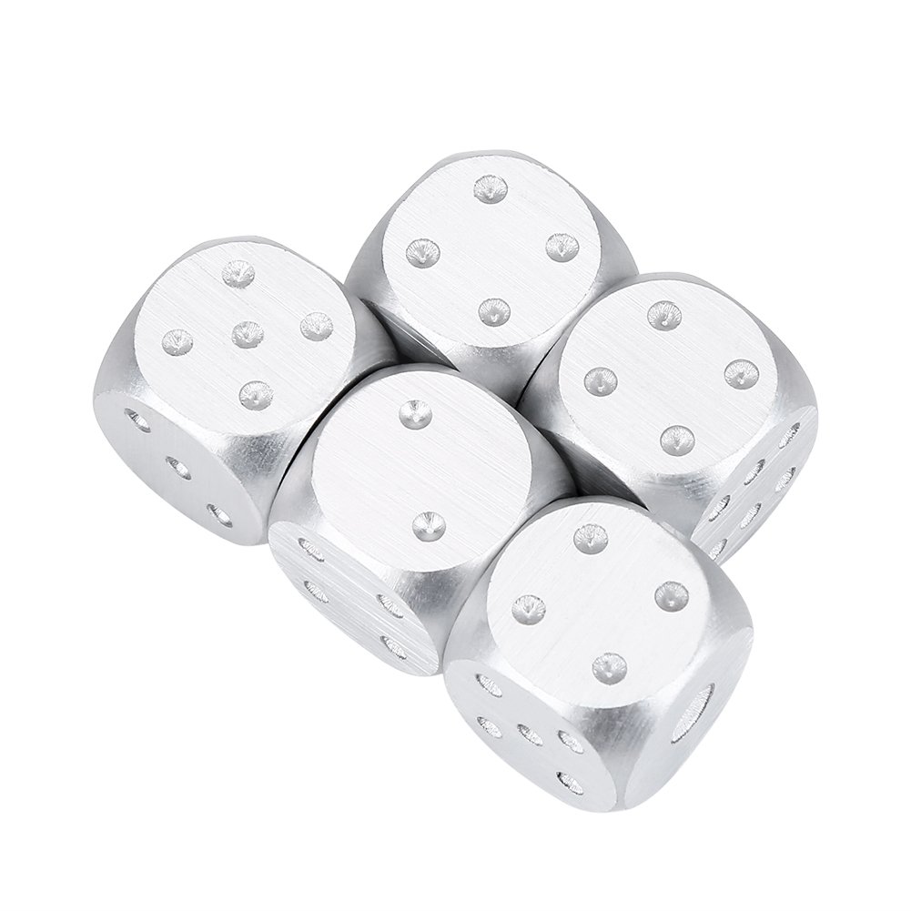 5pcs Table Game Dice, Aluminium Alloy Table Game Poker Games Dices Set with Storage Box for Table Games Poker Monopoly(Silver-Rectangle Box)