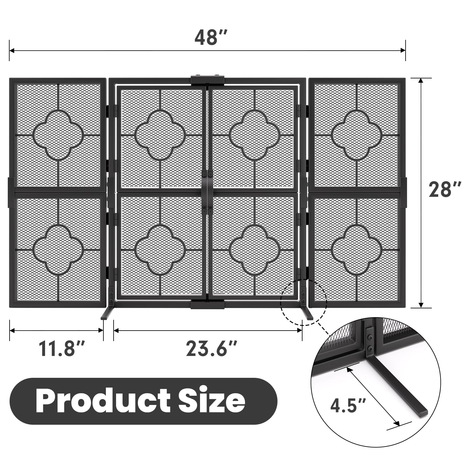 Amagabeli 48 x 28 Inch Fireplace Screen with Doors 3 Panel Foldable Wrought Iron Furnace Fireguards Fireplace Cover Free Standing Large Screen for Fireplace Wood Burning Metal Mesh Fire Spark (Black)