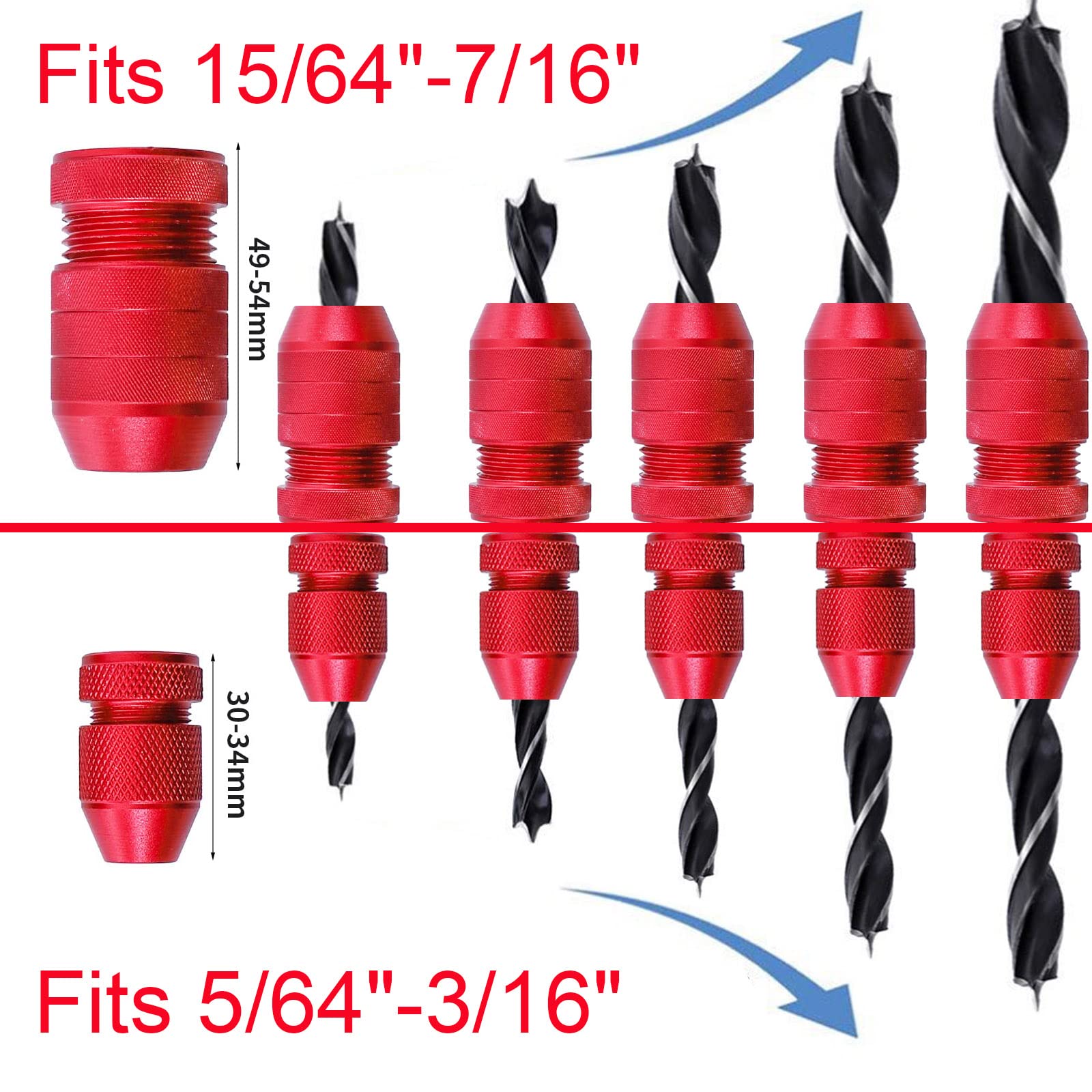 2 PCS Adjustable Drill Depth Stop for Drill Bits,Adjustable Countersink Drill Bit Applicable Drill Size Range 5/64"-3/16",15/64"-7/16",Drill Stop Set for Woodworking Tools & Hand Tools (2 Set)