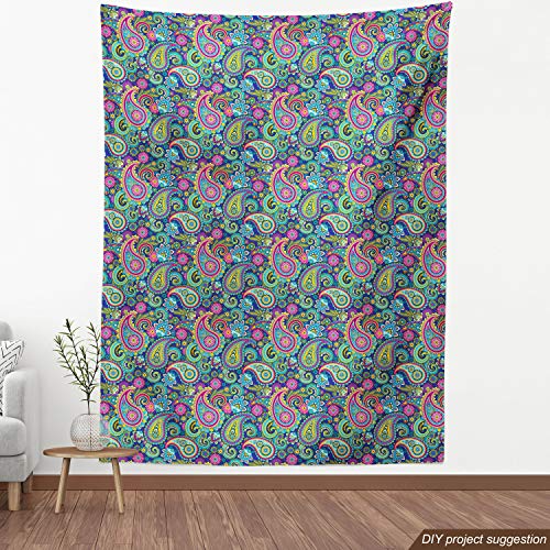 Ambesonne Paisley Fabric by The Yard, Ornate Traditional Teardrop Elements Details in Bohemian Design Print, Decorative Fabric for Upholstery and Home Accents, 2 Yards, Pink Blue