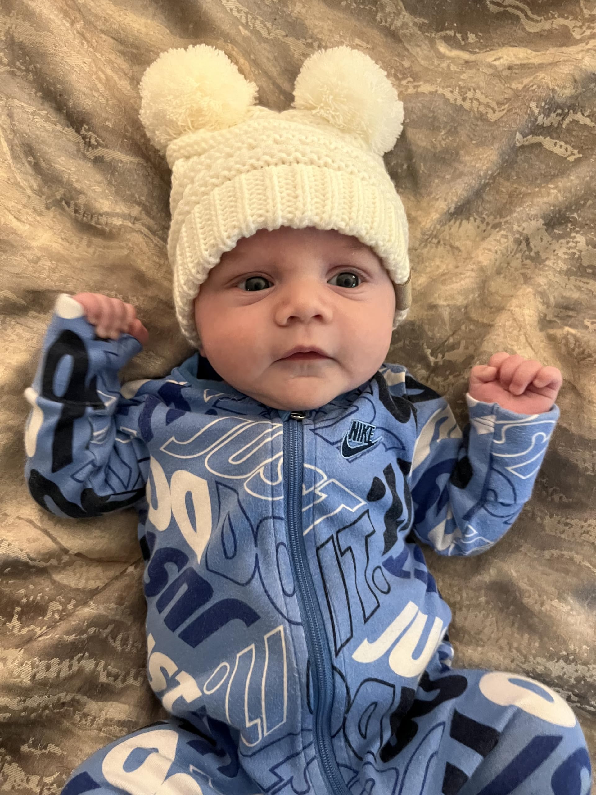 Funky Junque Exclusives Double Pom Baby Infant Beanie Knit Warm Winter Double Pom Pom Skull Cap Hat Ivory - Double Pom